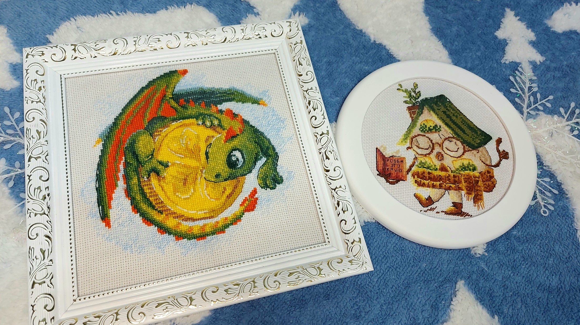 Монетка на удачу - Дракон. Домик читатель Вышивка крестом