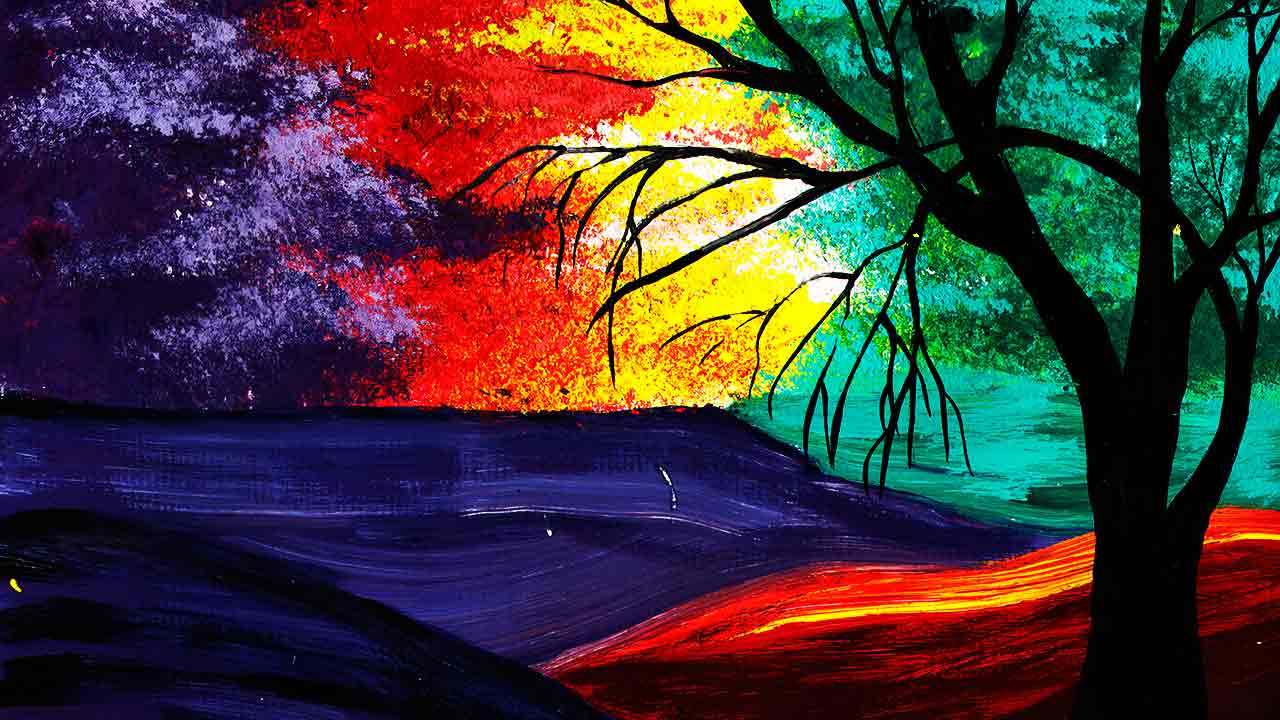 Как нарисовать необычный пейзаж. Как нарисовать яркую картину. Как нарисовать интерьерную картину.