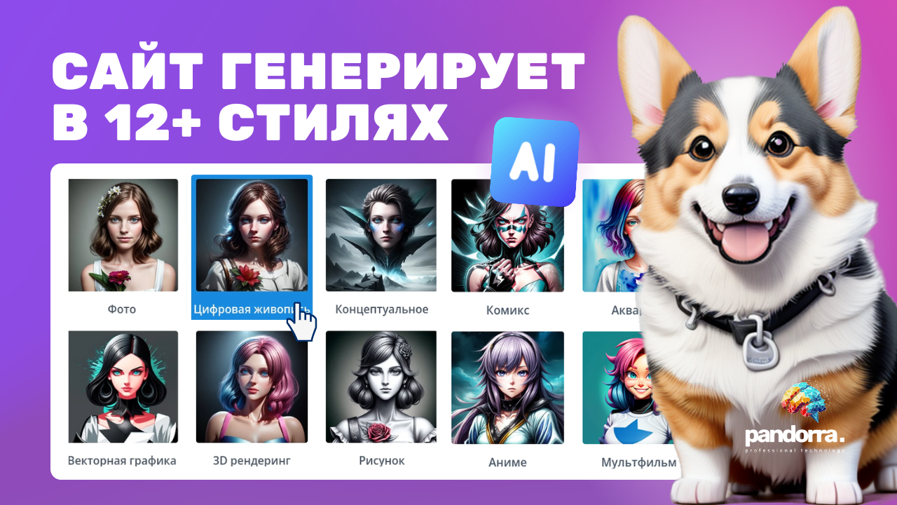 Генерация любых изображений в 12+ стилях на сайте с встроенной нейросетью