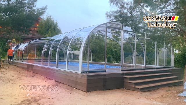 Павильон для бассейна модель PRESTIGE. Прозрачный монолитный поликарбонат. Цвет профиля Серебро