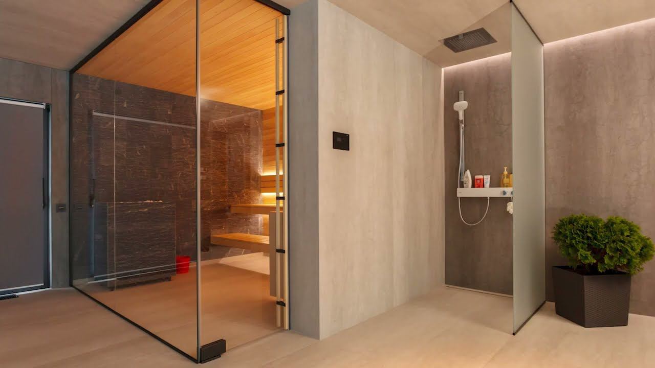 БАССЕЙН С САУНОЙ В СВЕТЛЫХ ТОНАХ