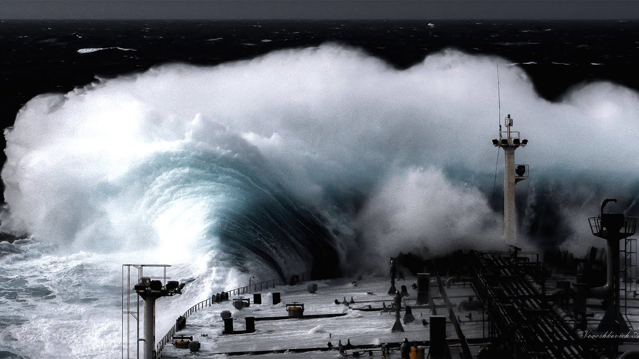 ЗА СЕКУНДУ ДО... Огромные суда, борются с мощными волнами!
