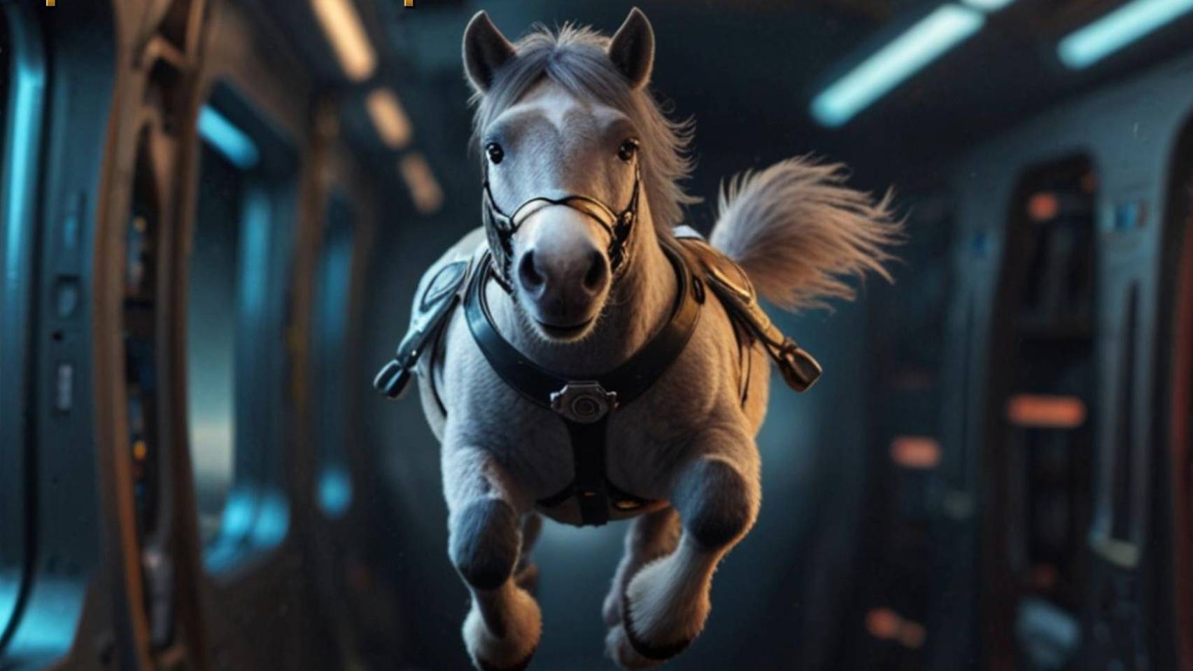 Dalmatian and pony fly in space