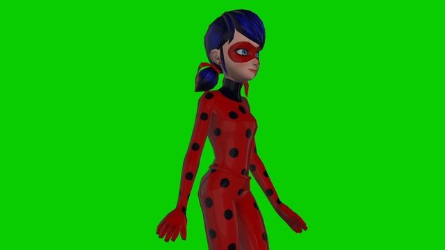 Леди Баг на зеленом фоне хромакей. Ladybug on a green chromakey background.