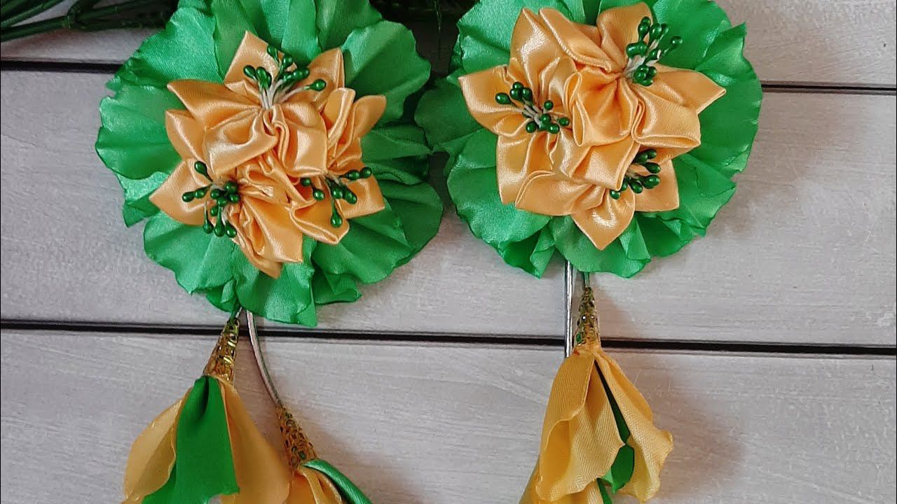 МК. Бантики на заколке с висюльками из атласной ленты шириной 5 см.