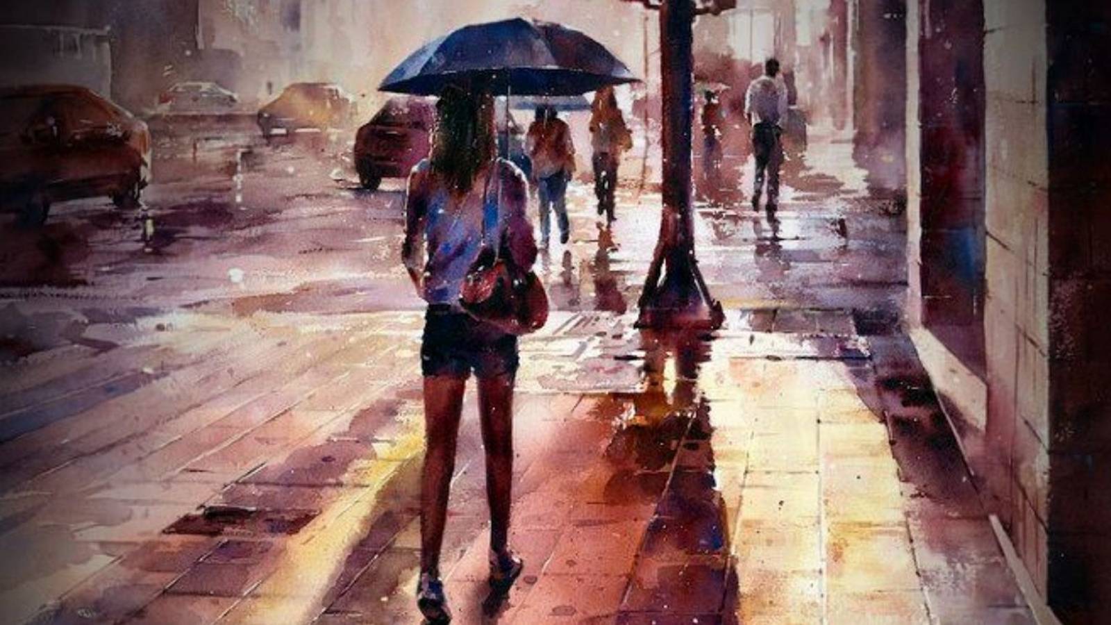 Дождь в большом городе… Акварельная живопись Lin Ching Che… Красивая музыка Андрея Обидина…