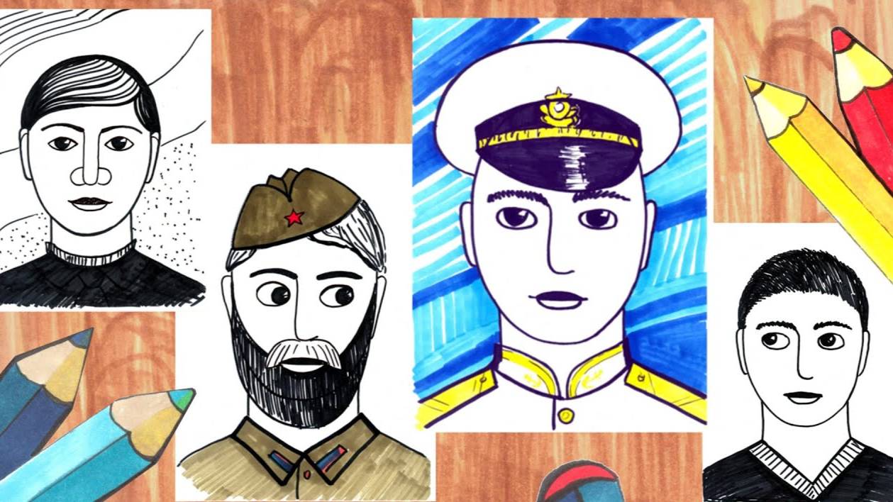 Рисуем мужской портрет. Обычный и в военной форме.