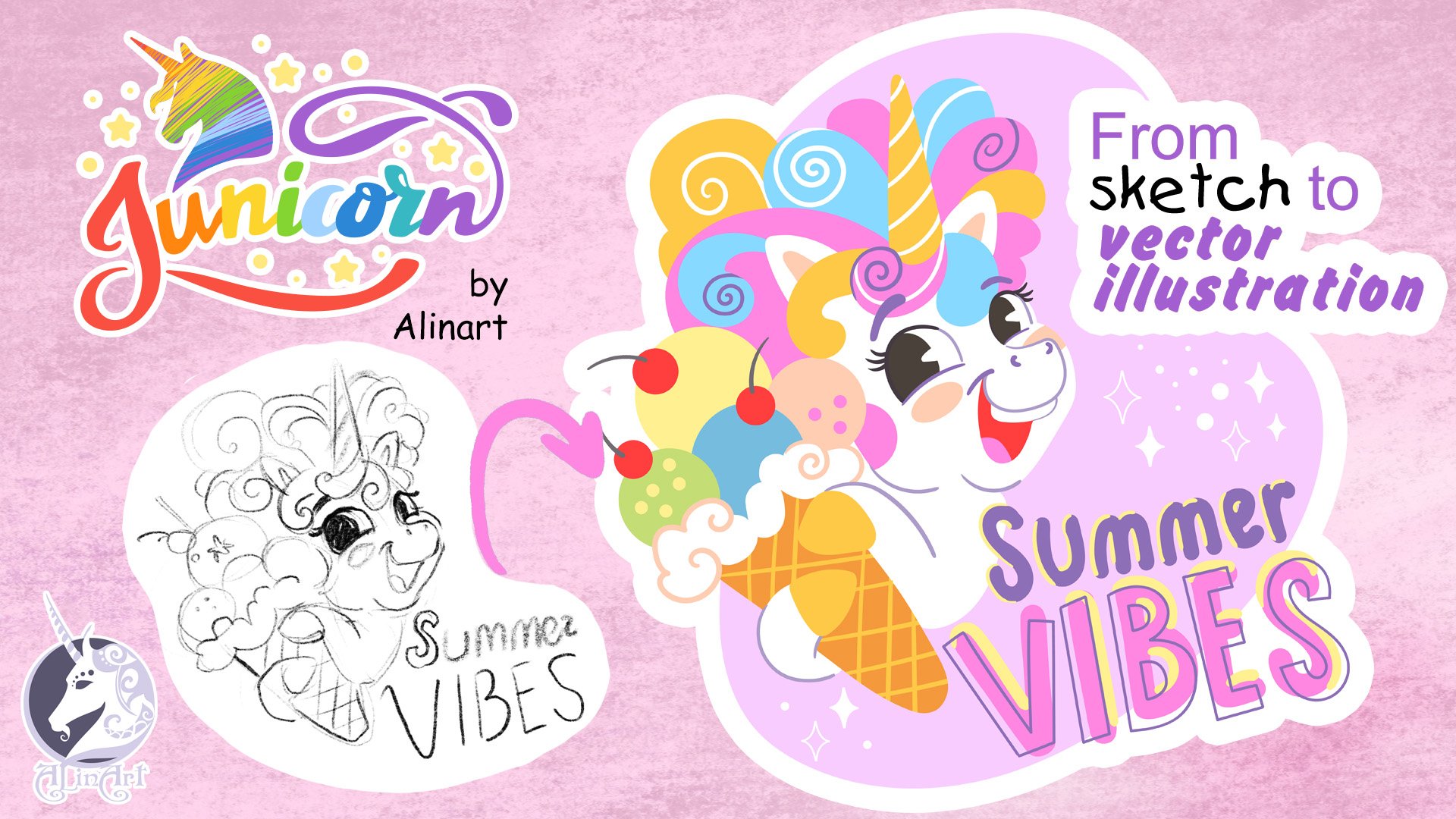 Junicorn № 4. Артмарафон- рисование единорогов. От наброска до готовой иллюстрации под веселый ритм!