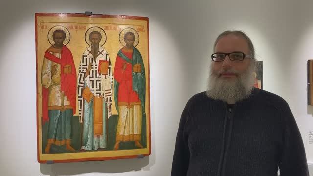 Икона «Святитель Иаков и бессребреники Косьма и Дамиан» из Новгорода. Музей имени Андрея Рублева.