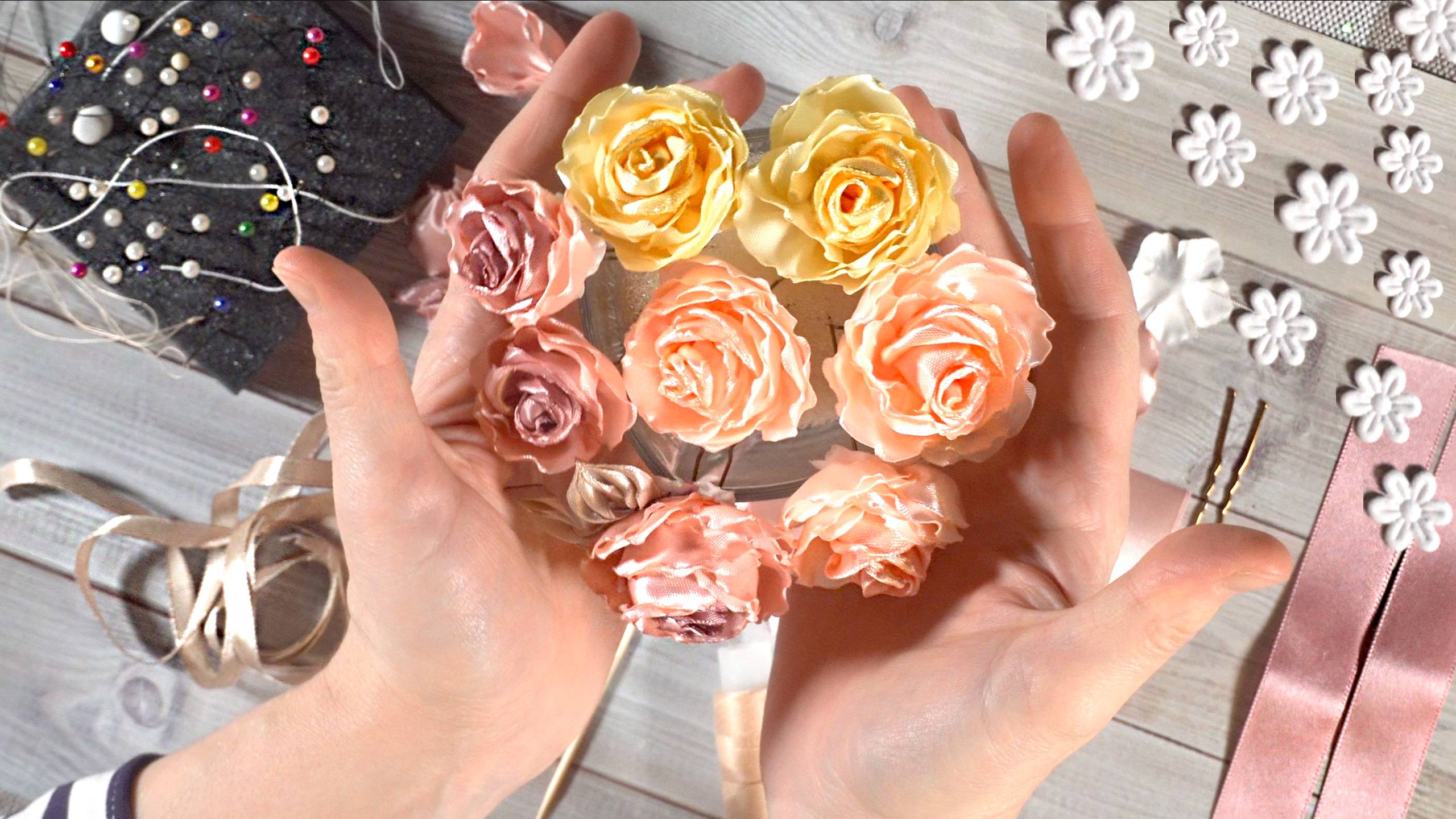 Розы шпильки в прическу красотке делаем сами #канзаши