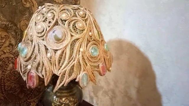 Лампа .Абажур из джута. Салфетка из джута. Своими руками
