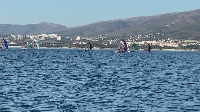 Геленджикская регата. На параллельных курсах. СК-21 под генуей, 29-й класс под всеми парусами.