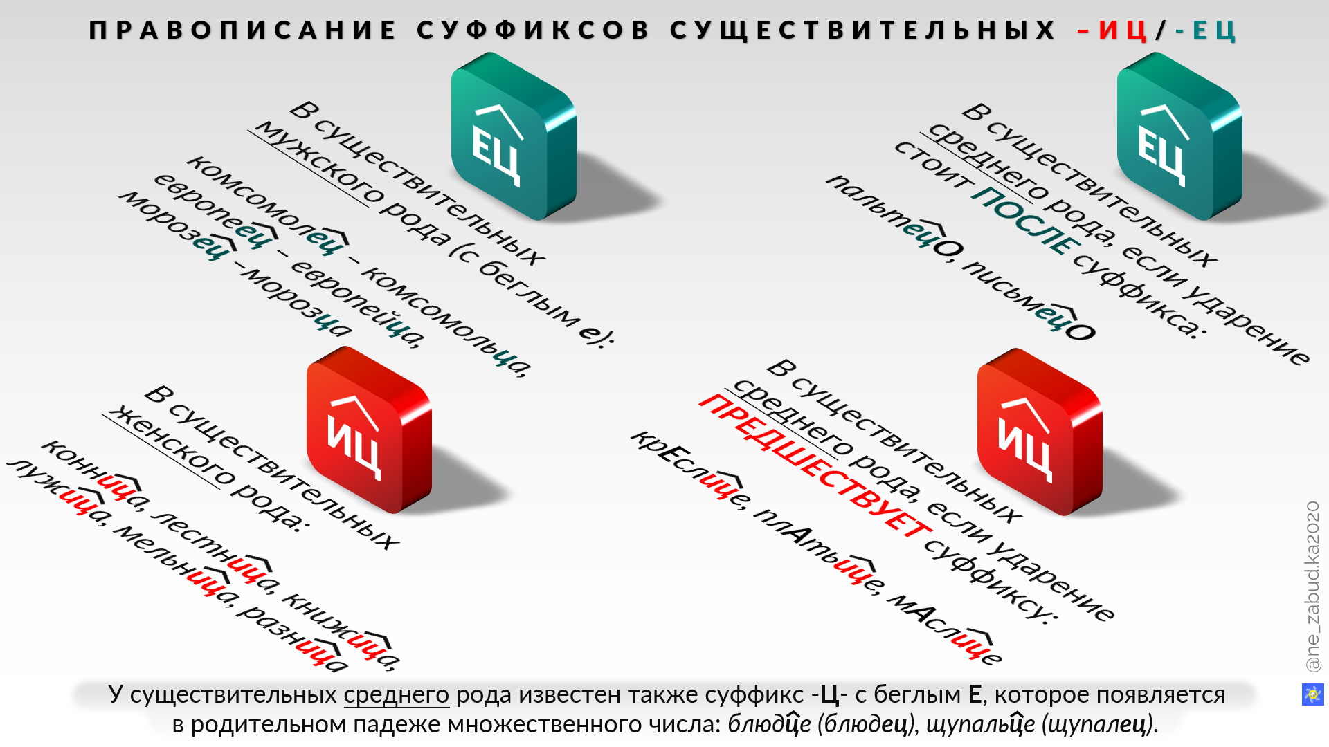 Суффиксы существительных  -ИЦ / -ЕЦ, правописание