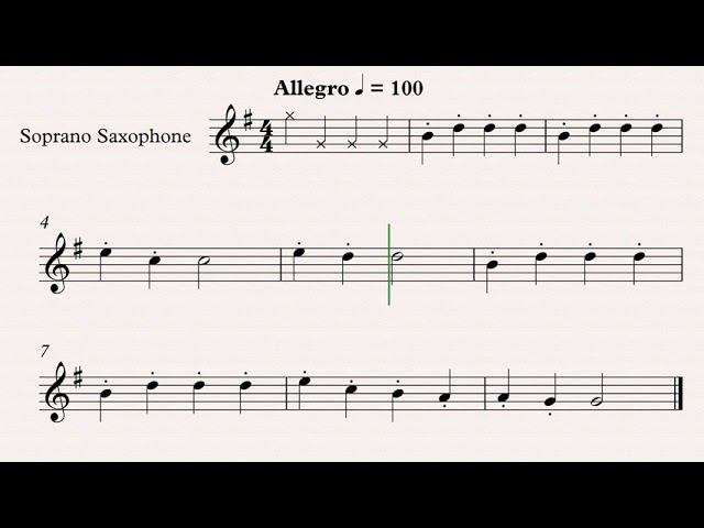 "Веселый музыкант" А.Филиппенко - видео-минусовка и ноты для саксофона-сопрано, темп 100
