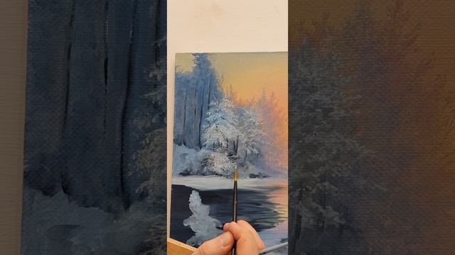 Лесная зима красками