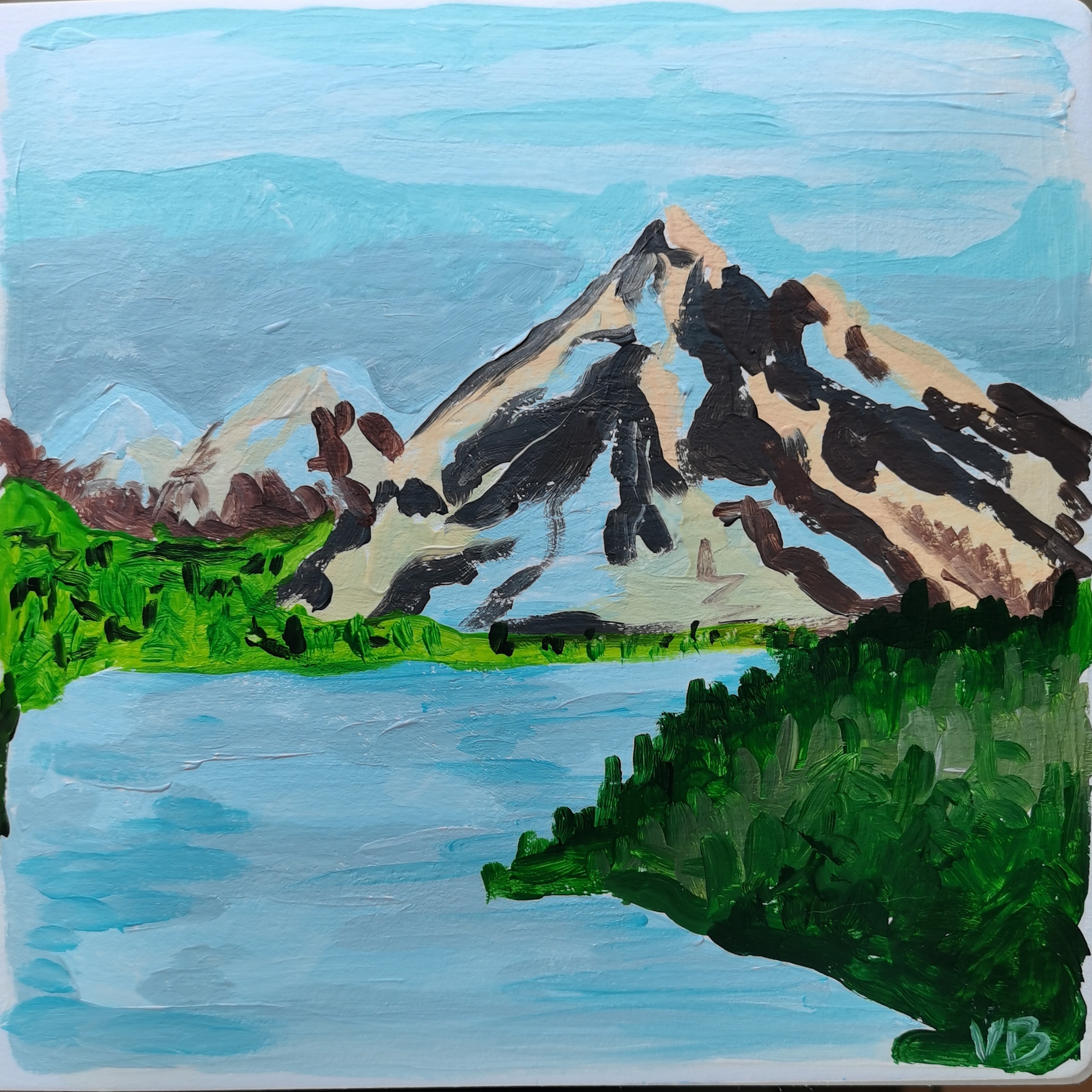 Пейзаж: горы, озеро и лес. Акрил || Учимся Рисовать