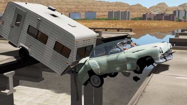 Автомобили против сломанного моста и полное уничтожение автомобилей #5 - BeamNG Drive.