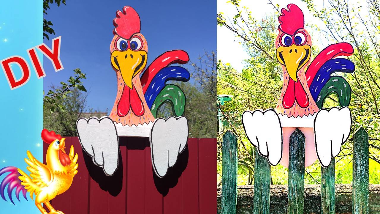 Как сделать петуха на заборе, дачный декор