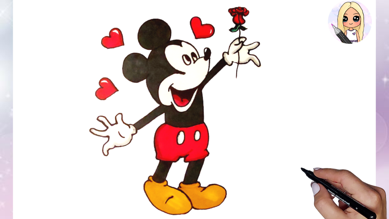 Как нарисовать влюбленного Микки Мауса