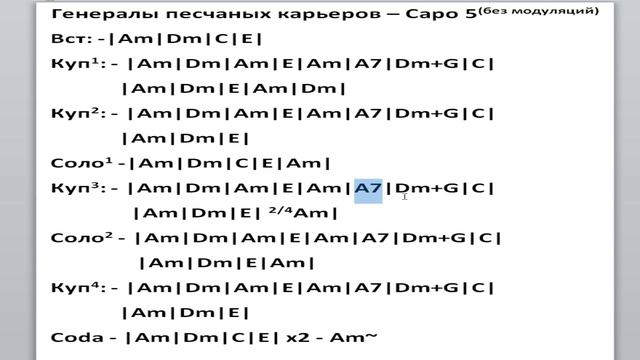 Генералы песчаных карьеров (Am без модуляций) - на гитаре