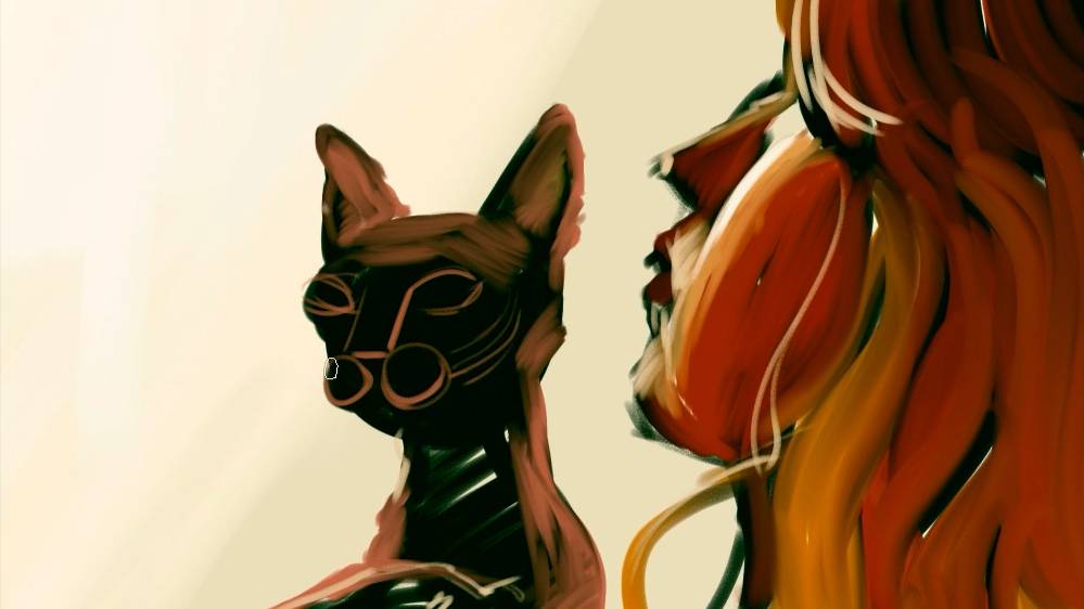 Художник рисует девушку с котиком в необычной манере