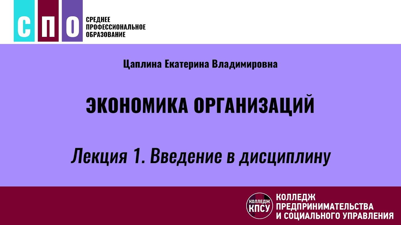 Лекция 1. Введение в дисциплину - Экономика организаций