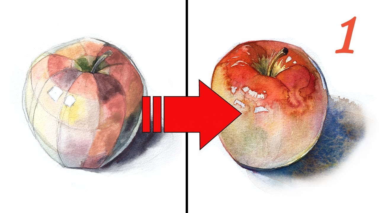 Мастер-класс/видео-урок РИСУЕМ ЯБЛОКО АКВАРЕЛЬЮ НАЧАЛО