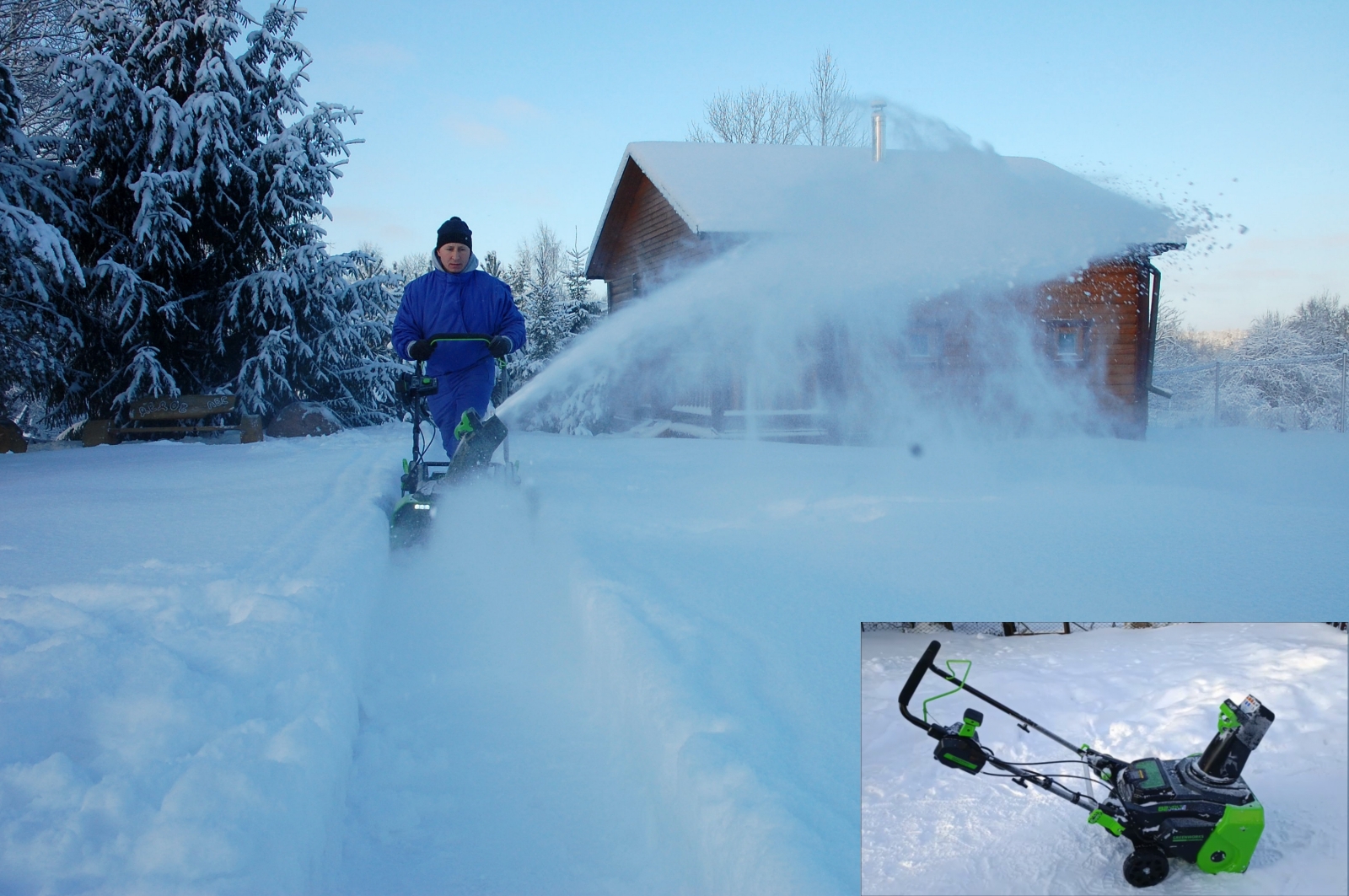 Аккумуляторный снегоуборщик. СТРЕСС-ТЕСТ по мокрому снегу с коркой льда. Простой и лёгкий помощник