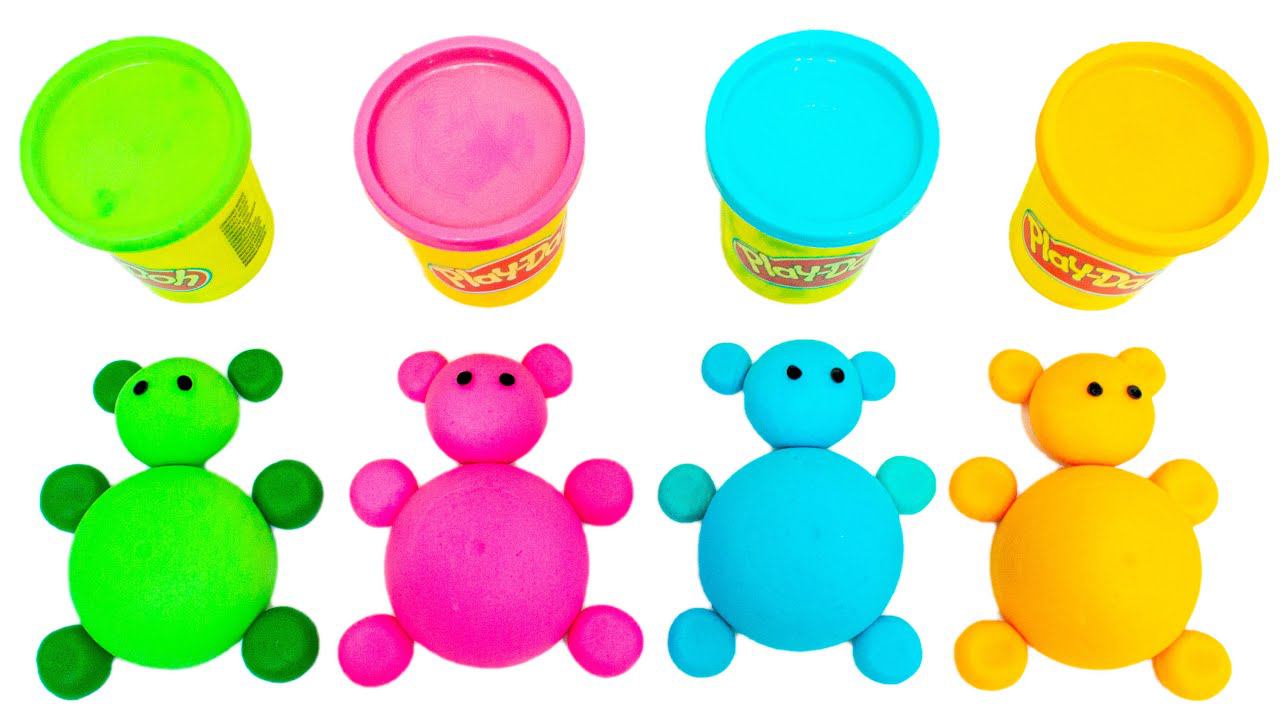 Мишки из Пластилина Плей До Учить Цвета с игрушками МиМиМишки Маша и Медведь Смешарики