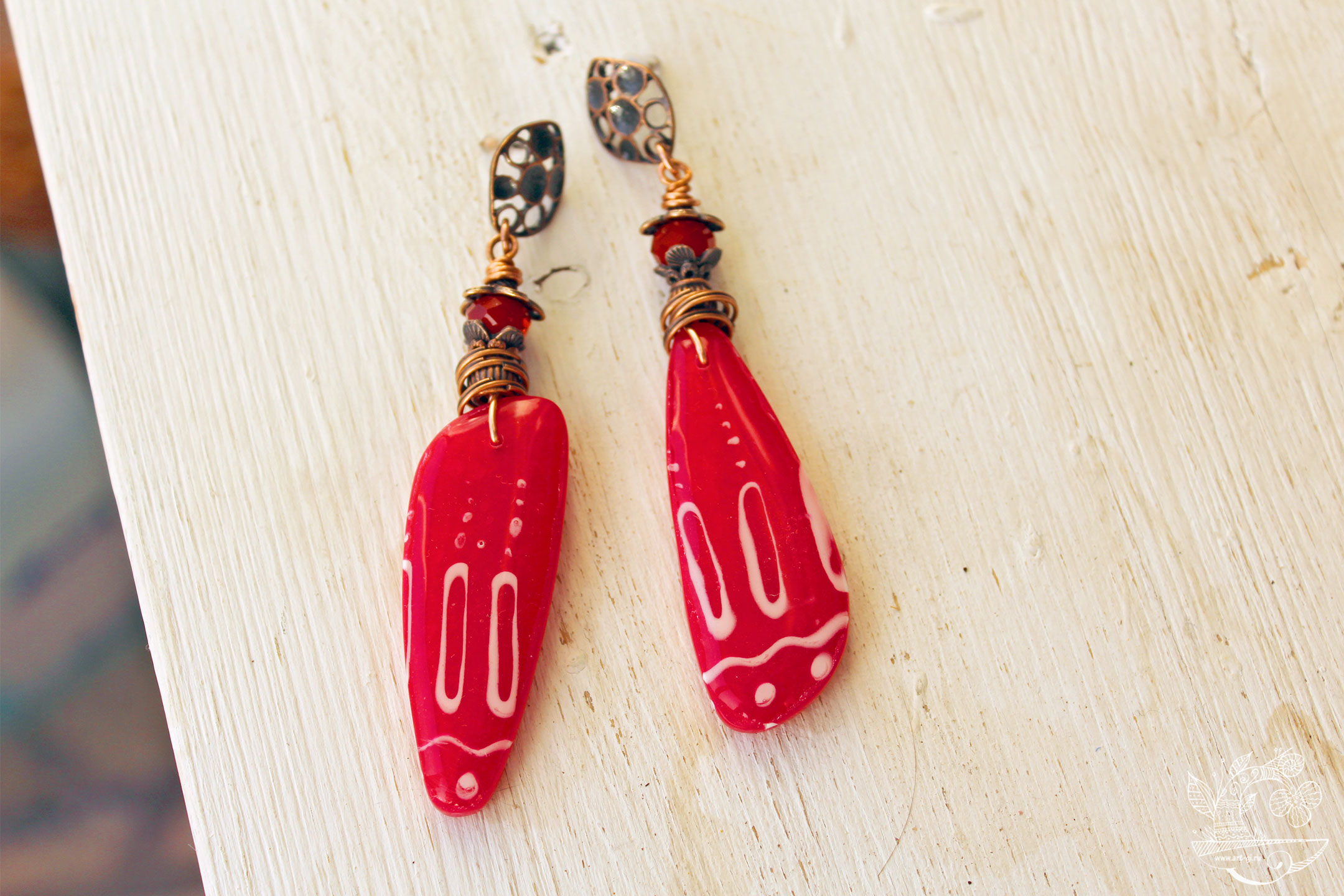 «Малиновое мокумэ», серёжки из полимерной глины