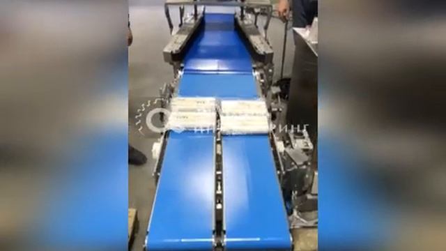 Конвейер для колбасы после вакуумформовщика.mp4