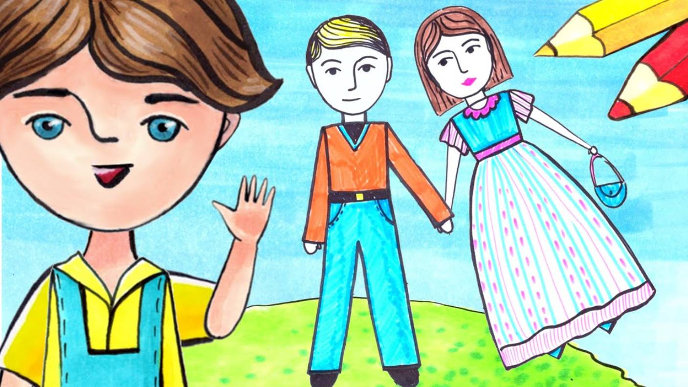 Как нарисовать девочку и мальчика с детьми 5-8 лет