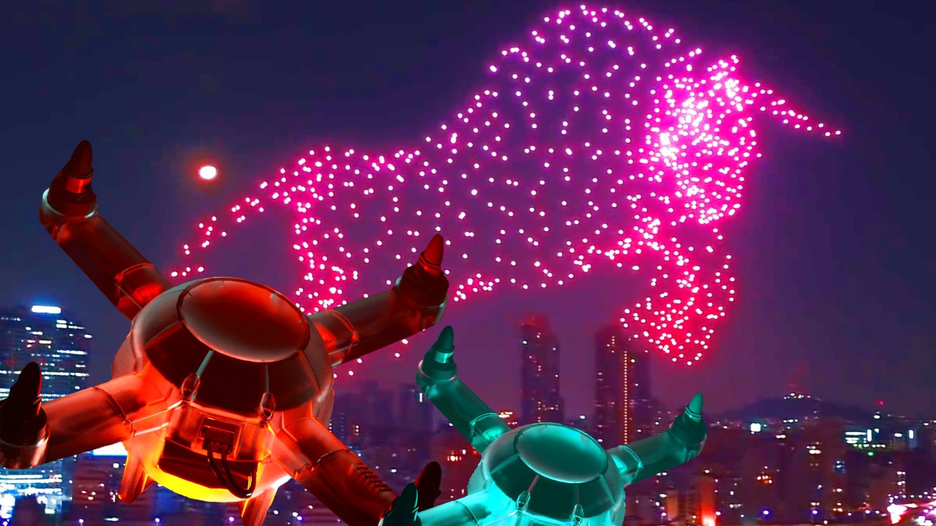 Невероятное световое шоу дронов.mp4