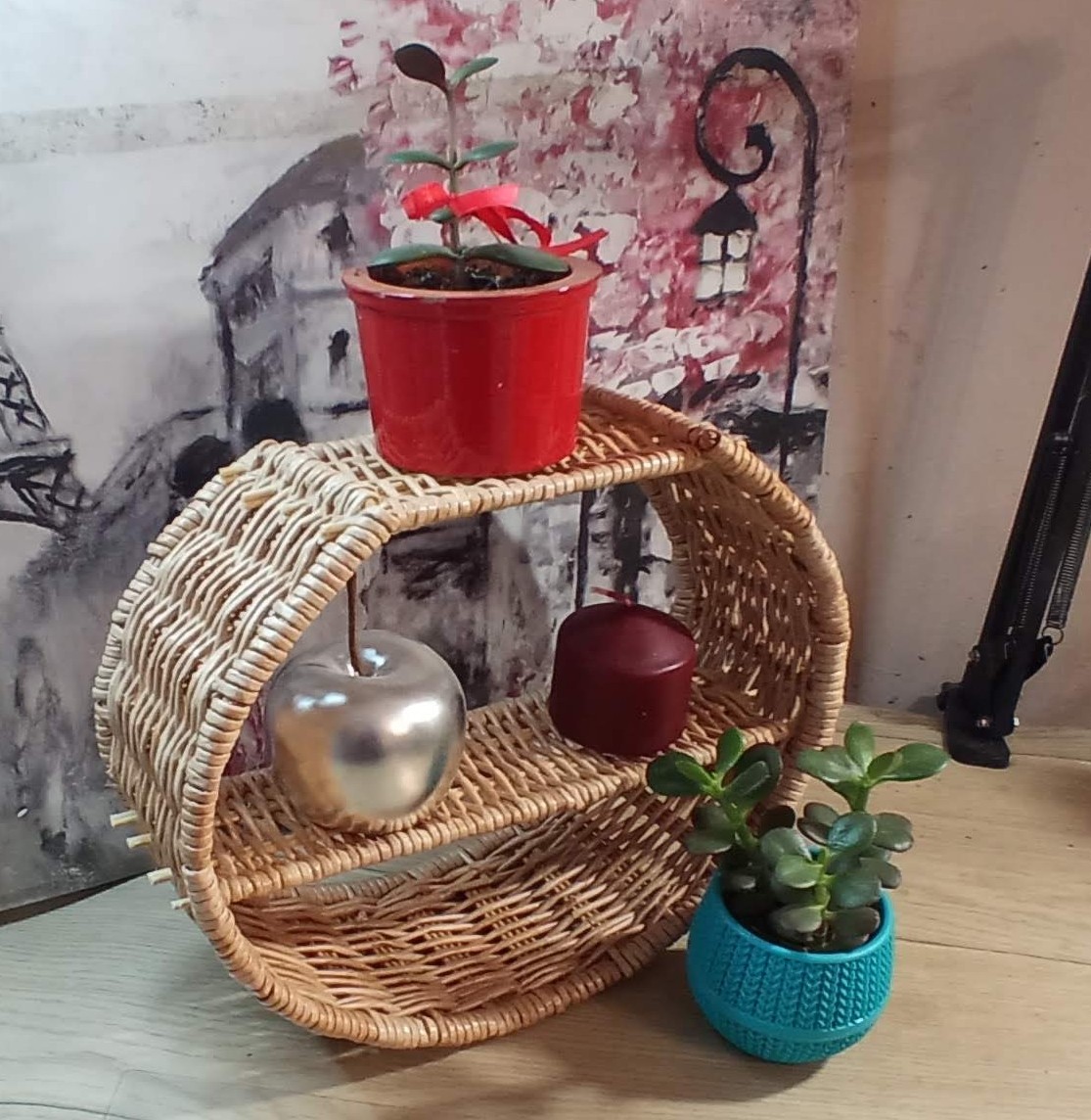 МК. Полукруглая навесная полка из бумажной лозы. #175