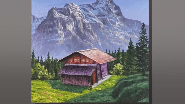 (19) How to Paint Mountain Cabin _ Acrylic Painting _ Correa Art