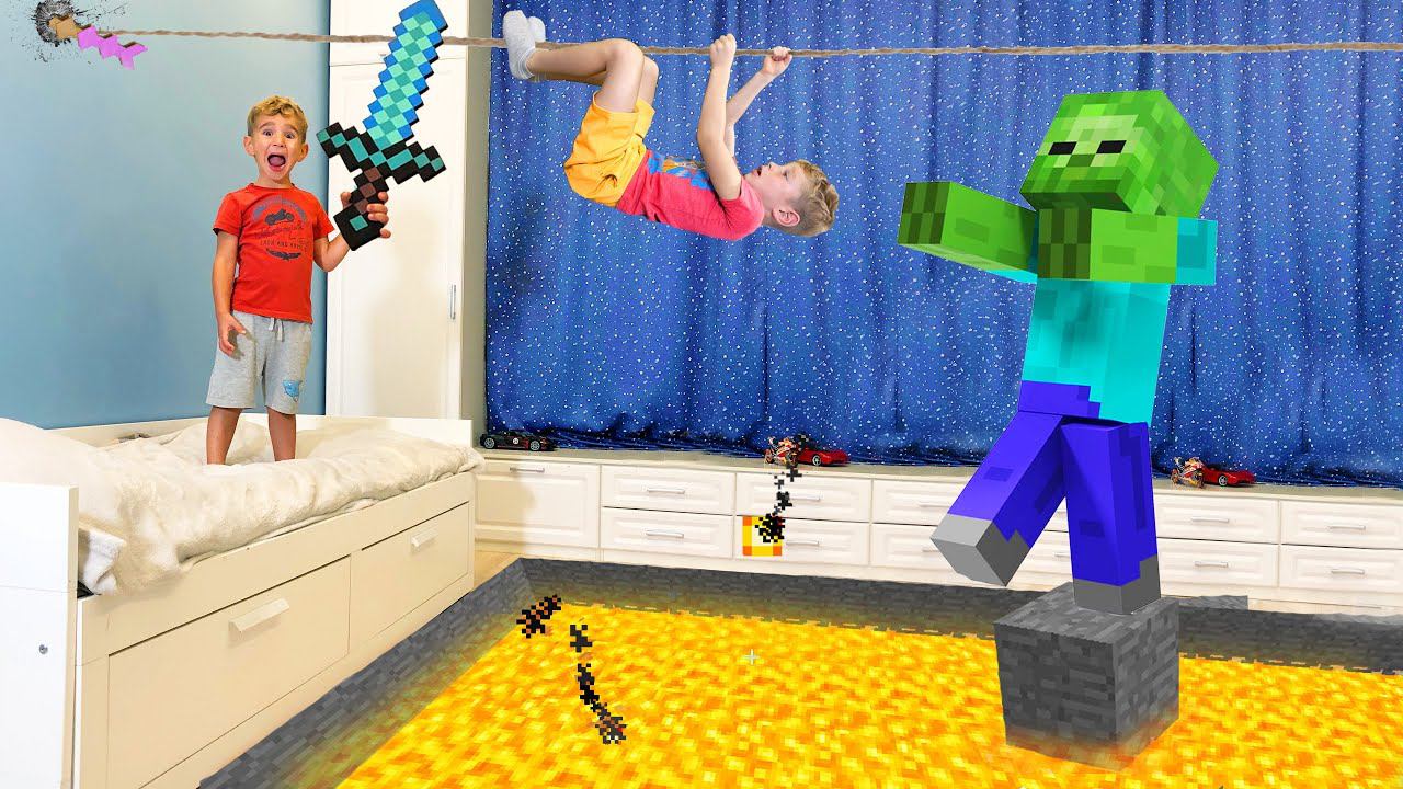 MINECRAFT in real life Lev and Gleb play the FLOOR is LAVA ?
