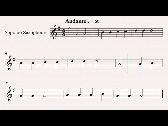 "Как у нашей ёлочки" Е.Тиличеева - видео-минусовка и ноты для саксофона-сопрано, темп 60