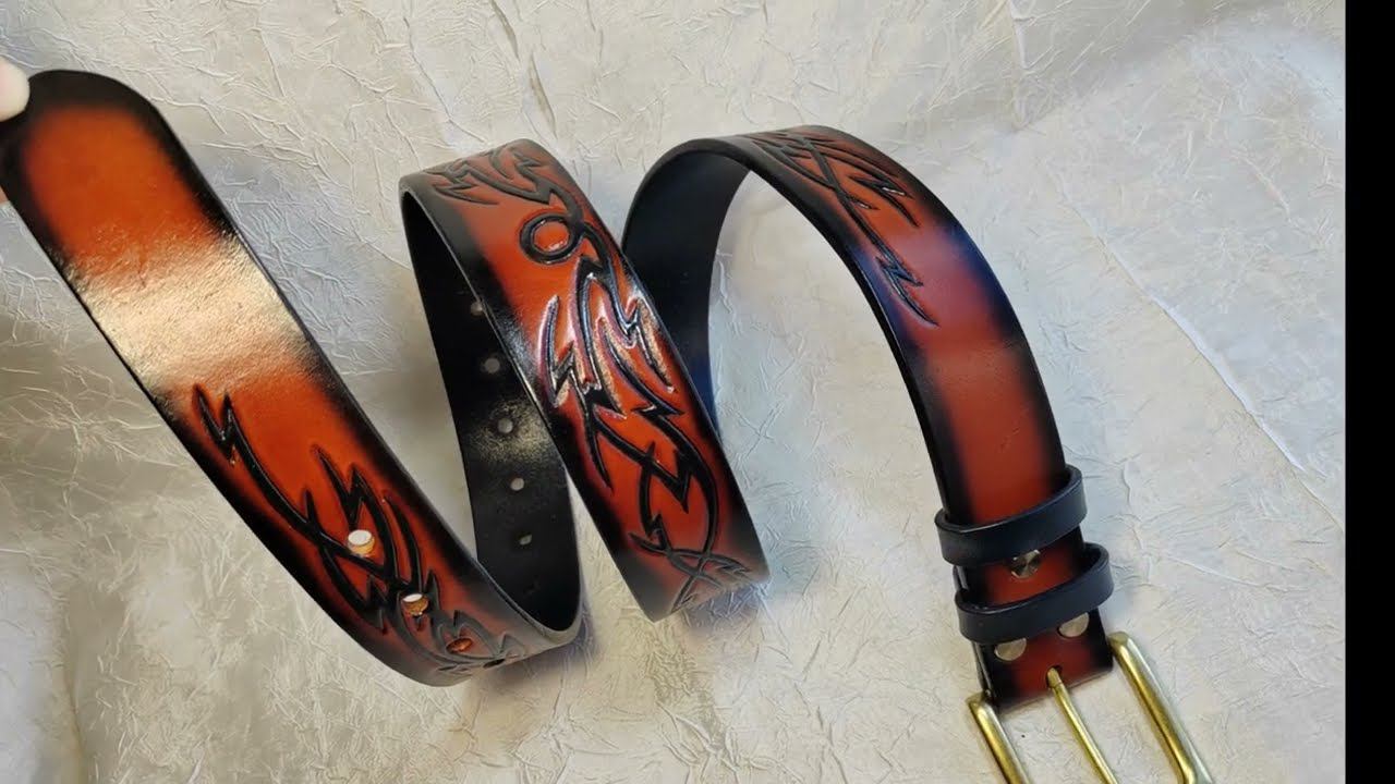 Ремень мужской. Изделия из кожи. СКСтиль. Музыкальное видео ремня с орнаментом, по эскизу заказчика.