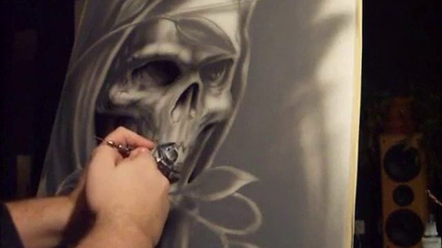 аэрография череп техника фрихенд