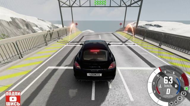 BeamNG Drive Прыжок в длину на автомобиле! (Porsche Panamera) Мод патруль!