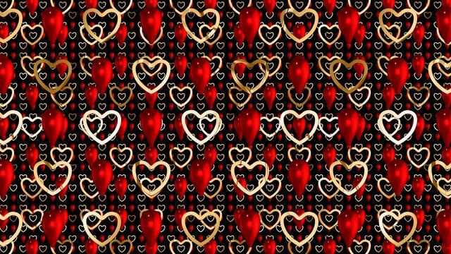 3Д и золотые сердца. Мода, любовь и красота. Зацикленный фон с эффектами в 4K.