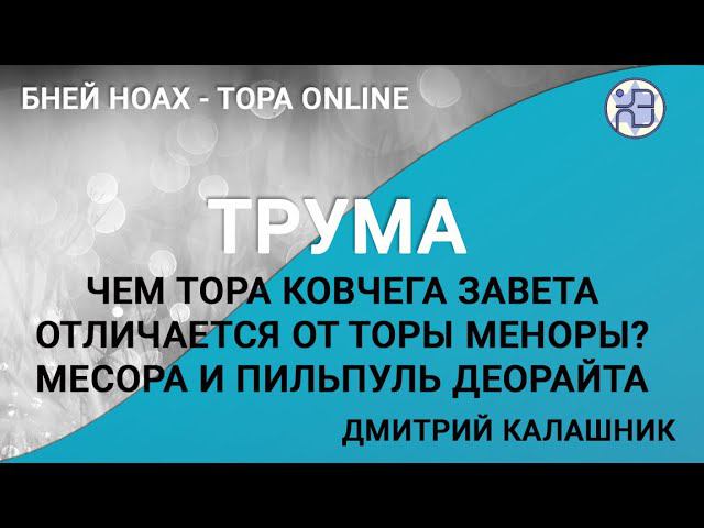 Чем Тора Ковчега Завета отличается от Торы Меноры? Месора и Пильпуль Деорайта. Недельная глава Трума