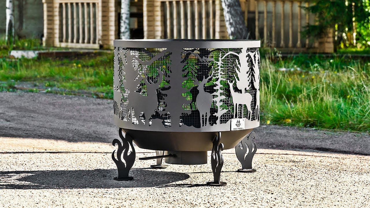 Костровая чаша «Олени» с зольником и защитной сеткой