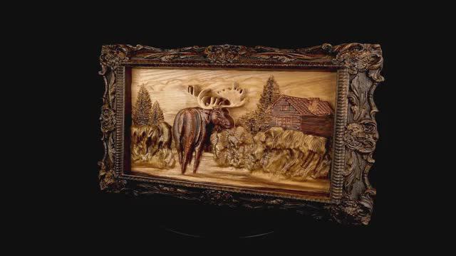Резная деревянная картина Лось