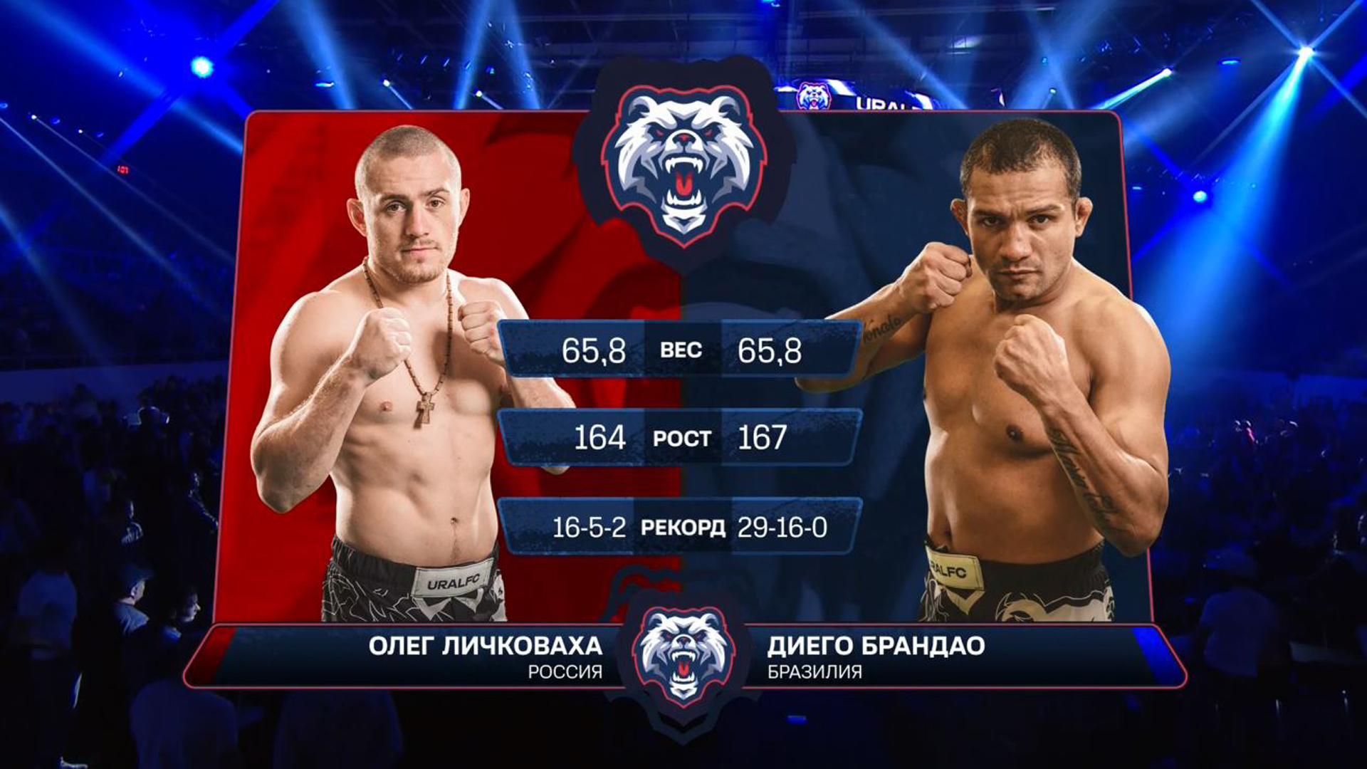 URAL FC: Диего БРАНДАО VS Олег ЛИЧКОВАХА (весовая категория 65.8 кг)