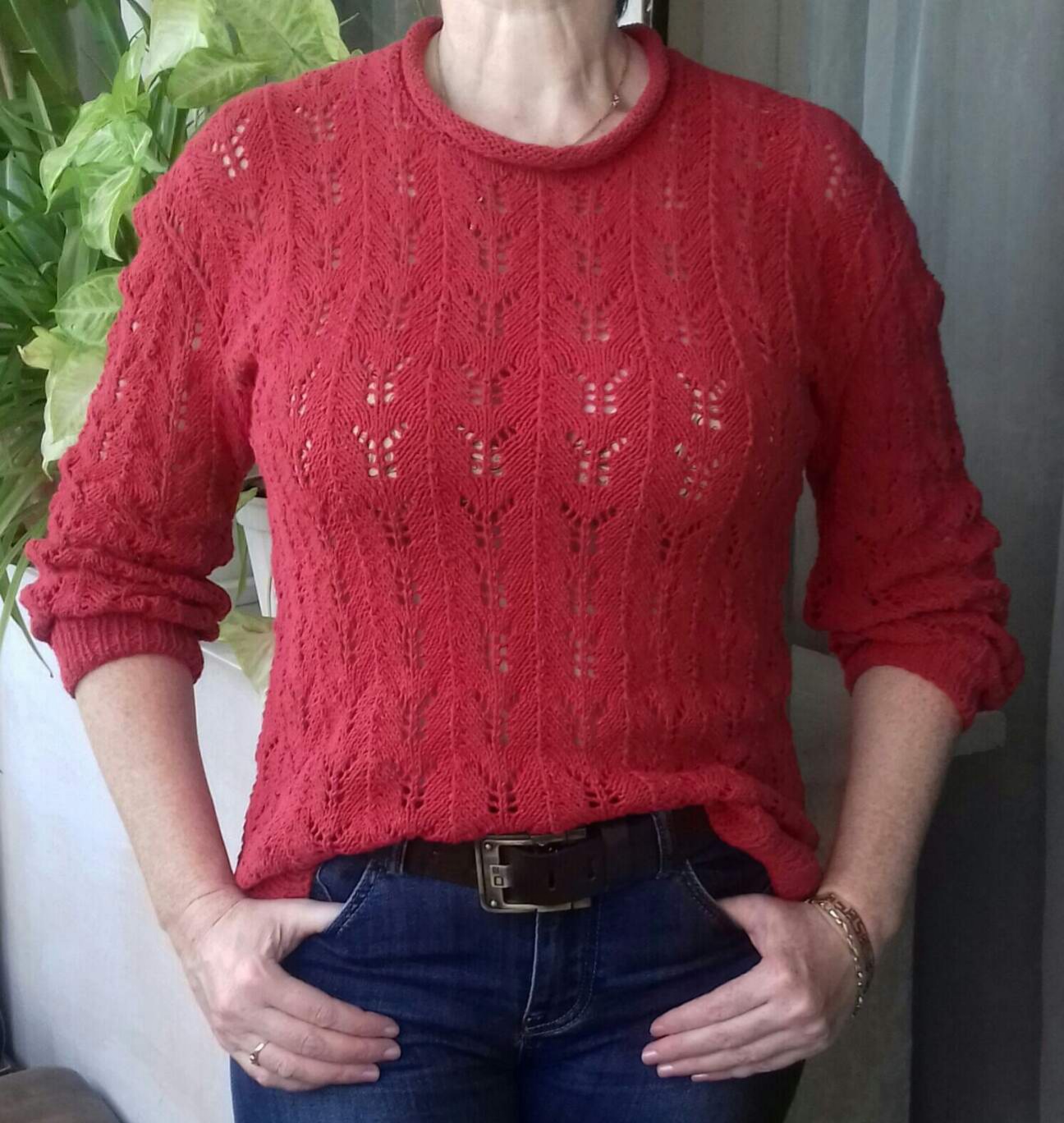 Ажурный джемпер спицами (2часть)