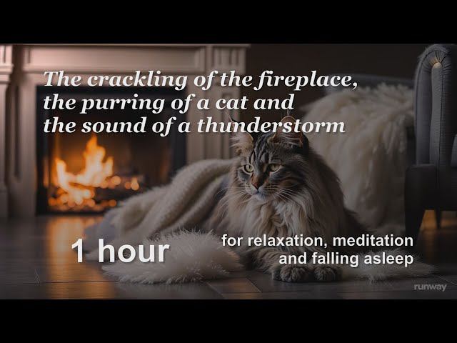 1 час расслабляющих звуков: потрескивание камина, мурлыканье кота и шум дождя с грозой