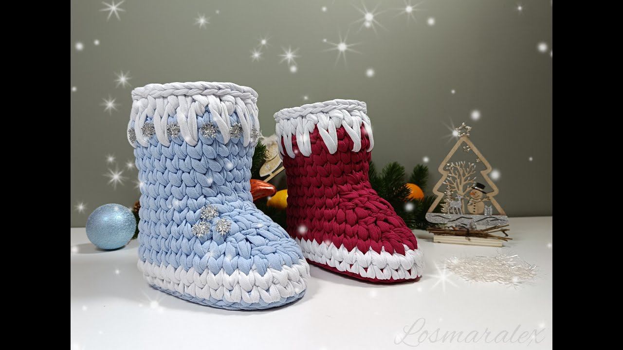 Новогодний сапожок крючком часть 2