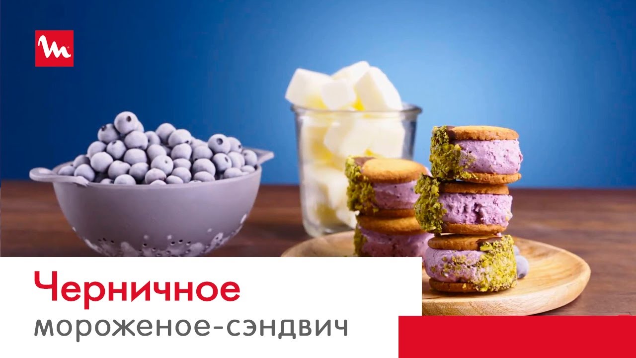 Черничное сэндвич-мороженое в высокоскоростном блендере Moulinex Infinymix+