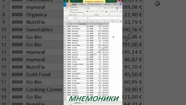 Подбор ширины столбцов и высоты строк мнемониками